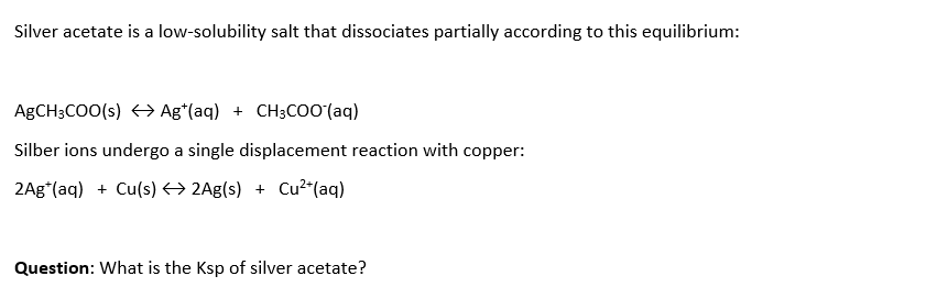 Solved Silver acetate is a low-solubility salt that | Chegg.com