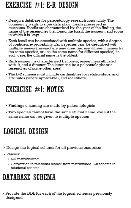 EXERCISE # 1: E-R DESIGN - Design a database for | Chegg.com