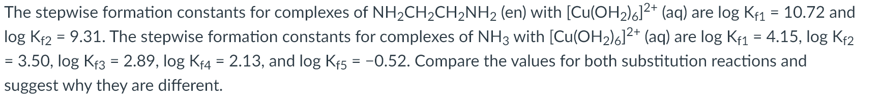 Solved The stepwise formation constants for complexes of NH3 | Chegg.com