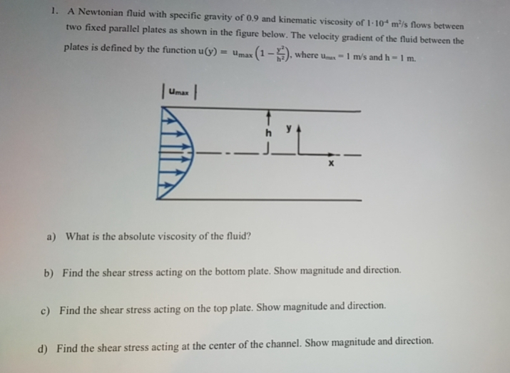 Solved 1. A Newtonian fluid with specific gravity of 0.9 and | Chegg.com