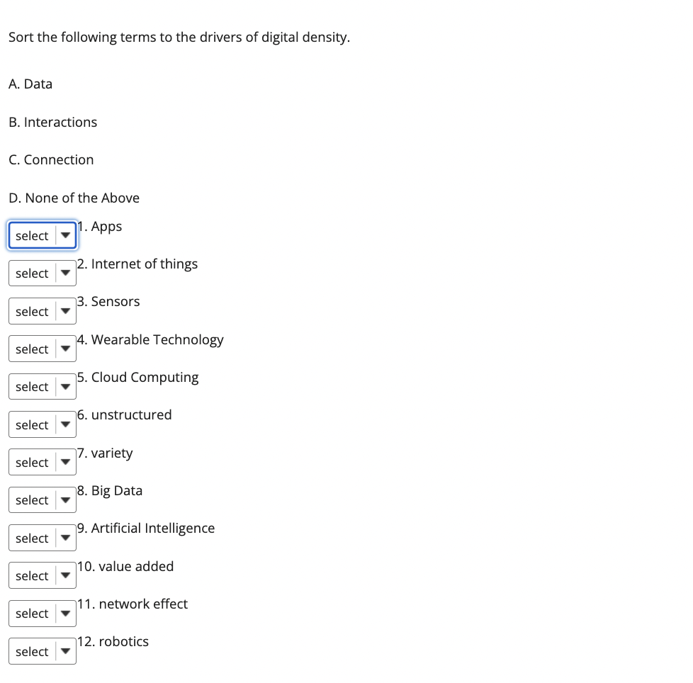Solved Sort the following terms to the drivers of digital | Chegg.com