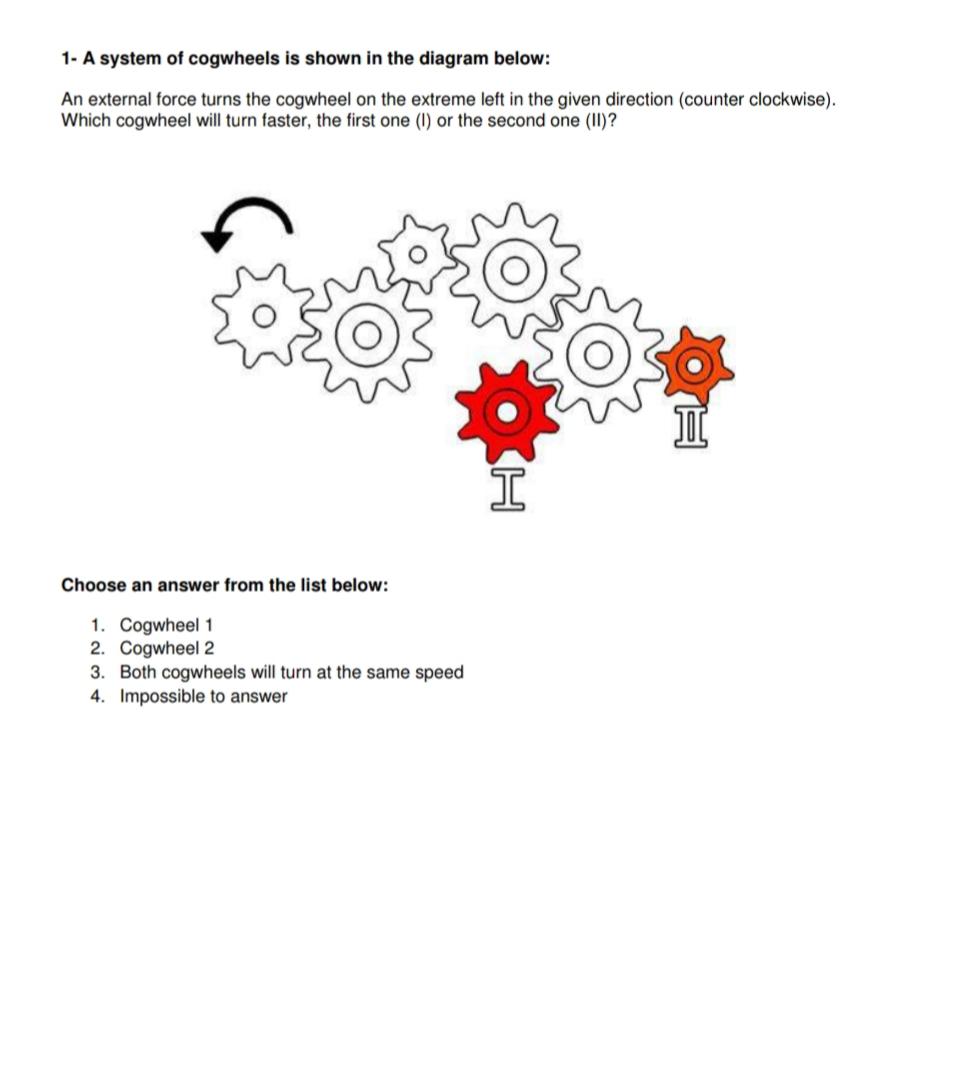 Solved 1- A system of cogwheels is shown in the diagram | Chegg.com