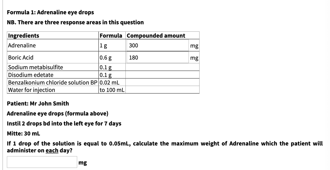 Solved Formula 1: Adrenaline eye drops NB. There are three | Chegg.com
