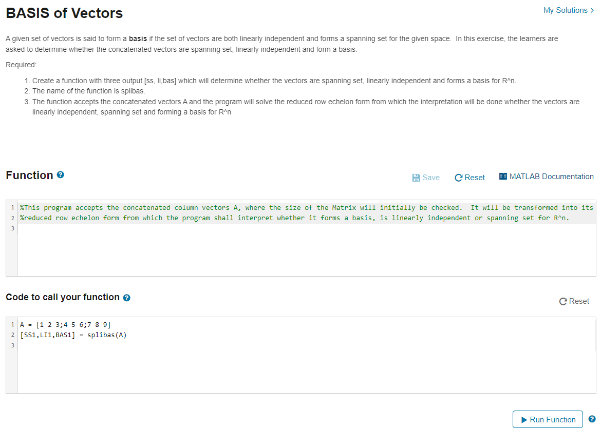 Solved BASIS of Vectors My Solutions A given set of vectors | Chegg.com