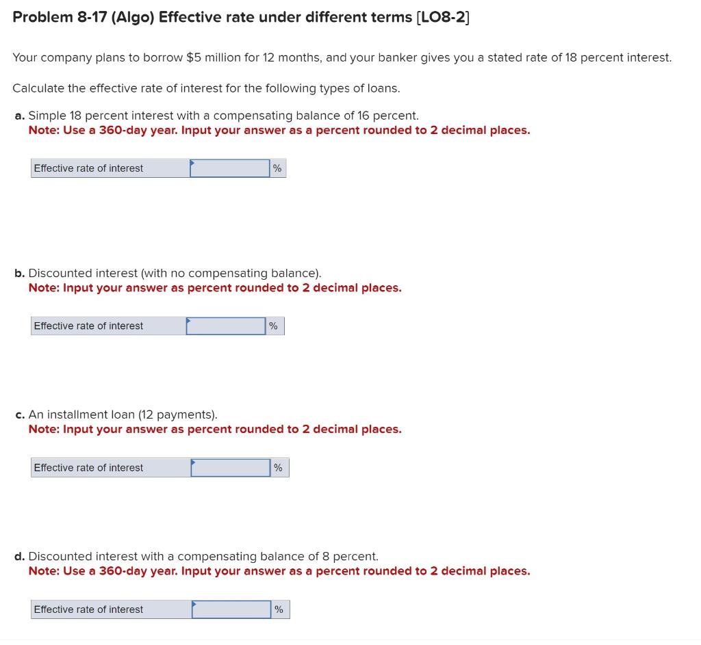 Solved Problem 8-17 (Algo) Effective rate under different | Chegg.com