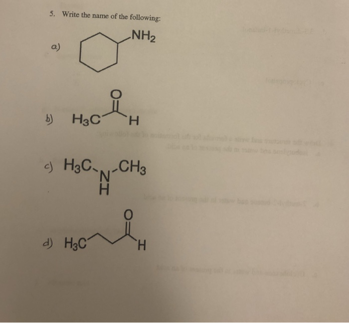 Solved 5. Write the name of the following: NH2 a) d) | Chegg.com