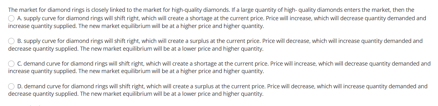 Solved Equilibrium quantity must increase when demand O A. | Chegg.com