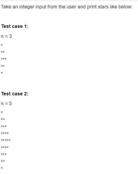 Solved Take an integer input from the user and print stars | Chegg.com