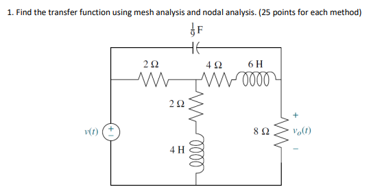 Solved 1. Find the transfer function using mesh analysis and | Chegg.com