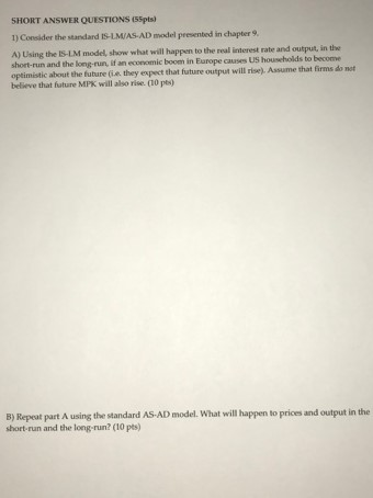 Solved SHORT ANSWER QUESTIONS (55pts) 1) Consider the | Chegg.com