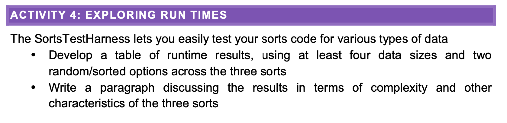 Solved ACTIVITY 4: EXPLORING RUN TIMES The Sorts TestHarness | Chegg.com