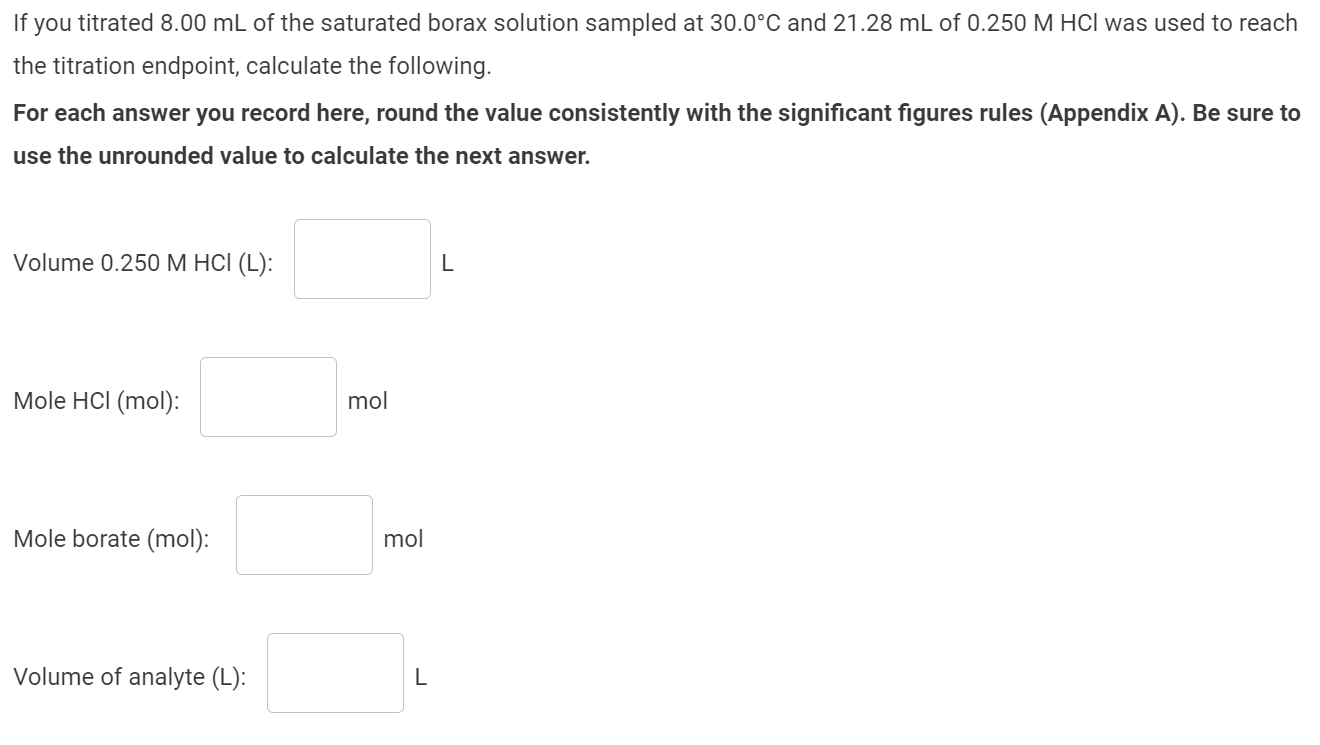 Solved If you titrated 8.00 mL of the saturated borax | Chegg.com