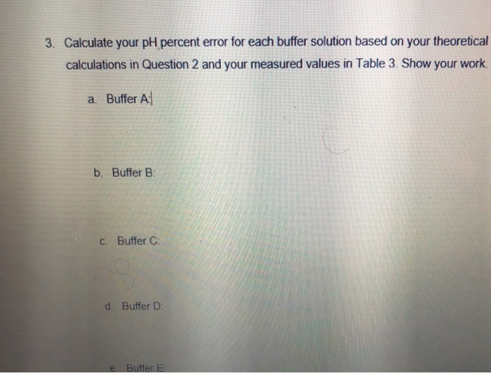 Calculate your pH percent error for each buffer | Chegg.com