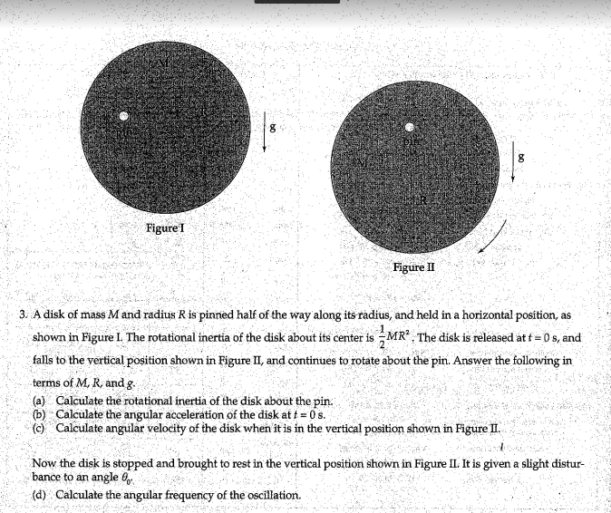 3. A disk of mass M and radius R is pinned half of | Chegg.com