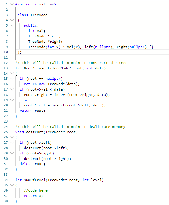 Solved Sum of a Level Problem Statement Given the root | Chegg.com