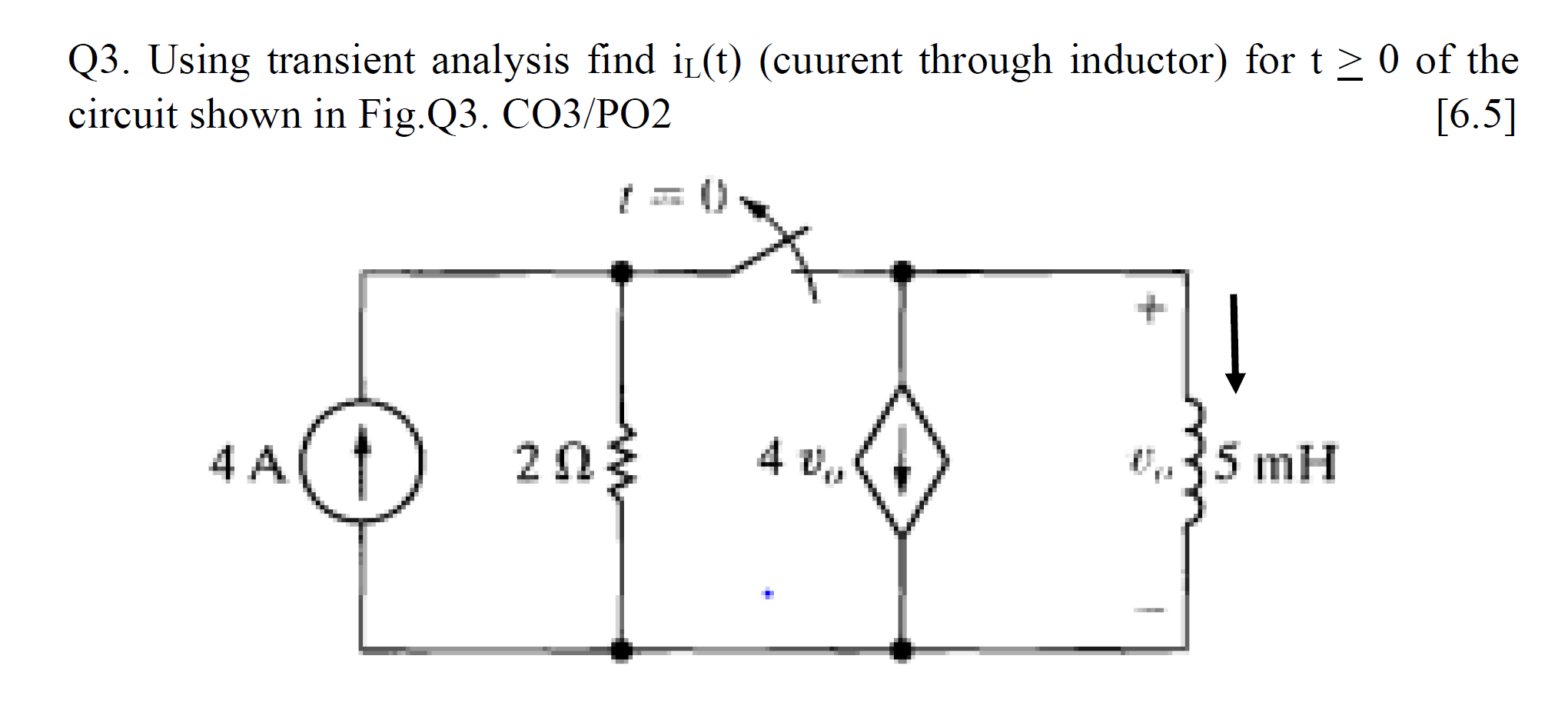 Solved Q3. Using transient analysis find il(t) (cuurent | Chegg.com