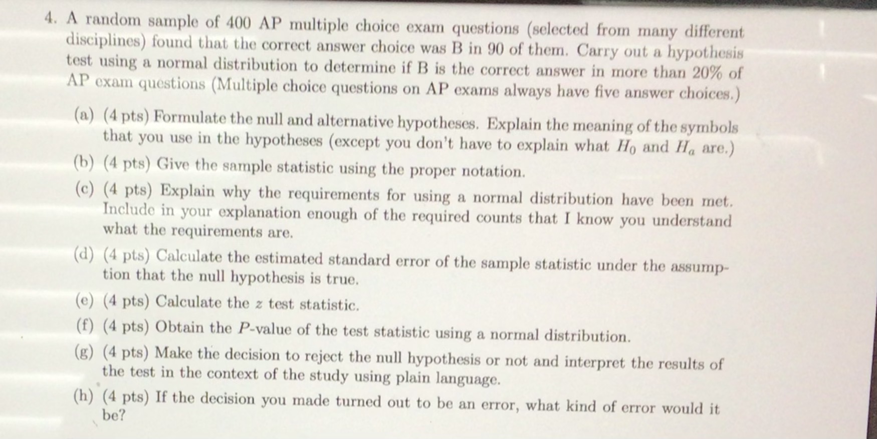 Solved 4. ﻿A random sample of 400 ﻿AP multiple choice exam | Chegg.com