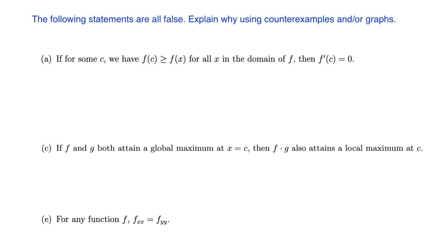Solved The following statements are all false. Explain why | Chegg.com