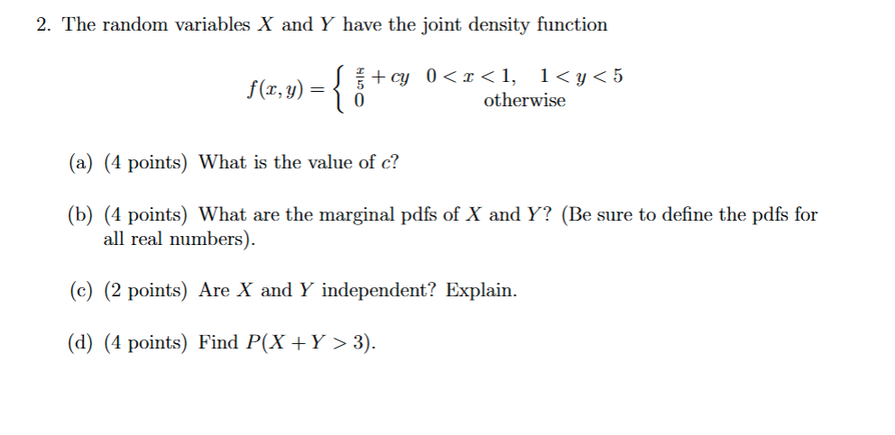 Solved The random variables x ﻿and Y ﻿have the joint density | Chegg.com