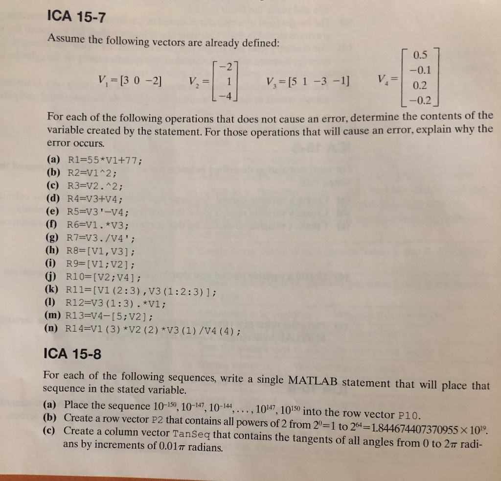 Solved ICA 15-7 Assume the following vectors are already | Chegg.com