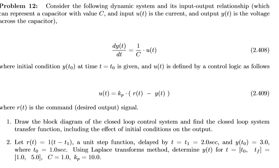 Solved Problem 12: Consider the following dynamic system and | Chegg.com