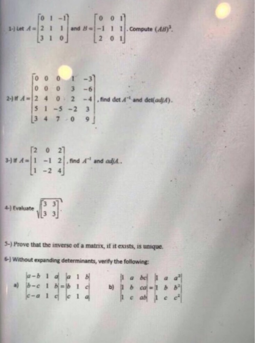 Solved -let A 2 1 1 and B8--111 Compute (AB 3 1 0 2 0 1 o | Chegg.com