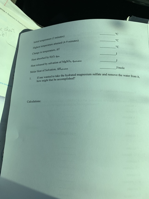 THERMOCHEMISTRY EXPERIMENT REPORT SHEET Name Drawer | Chegg.com
