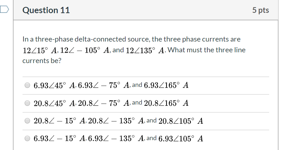Solved Question 11 5 pts In a three-phase delta-connected | Chegg.com