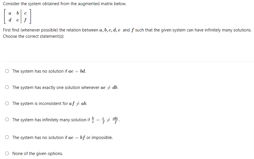 Solved Consider the system obtained from the augmented | Chegg.com