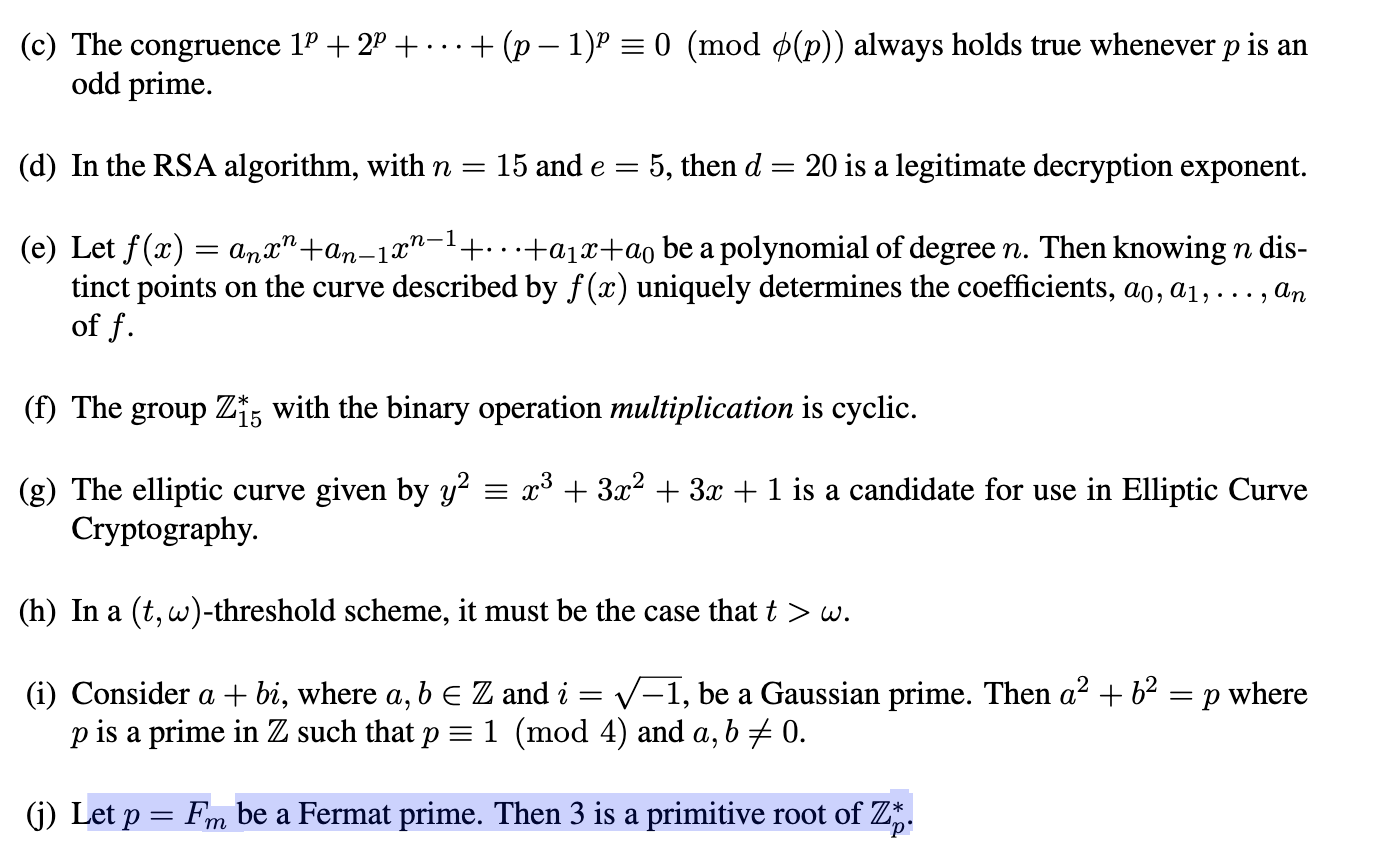 Solved (c) The congruence 1º + 2⁰ + ... + (p − 1)² = 0 (mod | Chegg.com
