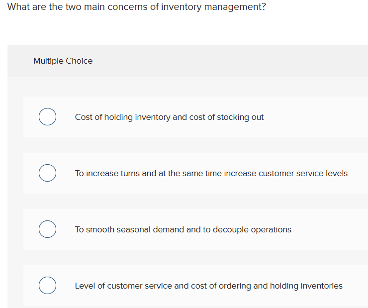 Solved What are the two main concerns of inventory | Chegg.com