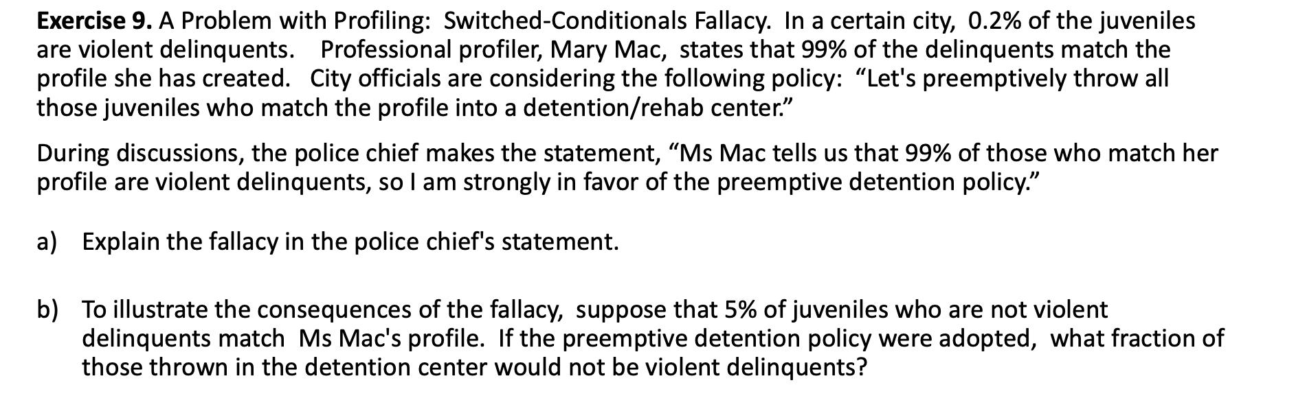 Exercise 9. A Problem with Profiling: | Chegg.com