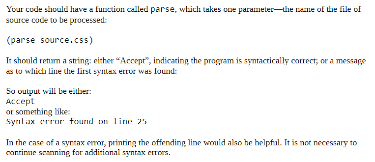 Note that we're writing only a parser, not a full | Chegg.com