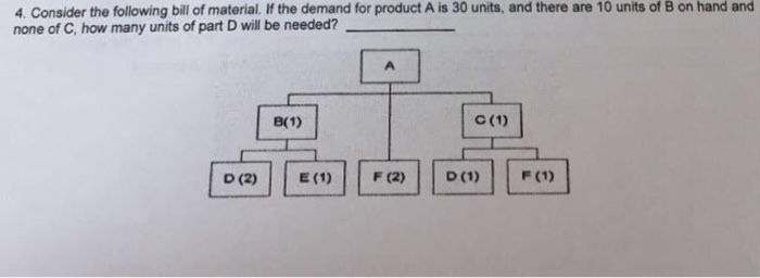Solved 4. Consider the following bill of material. If the | Chegg.com