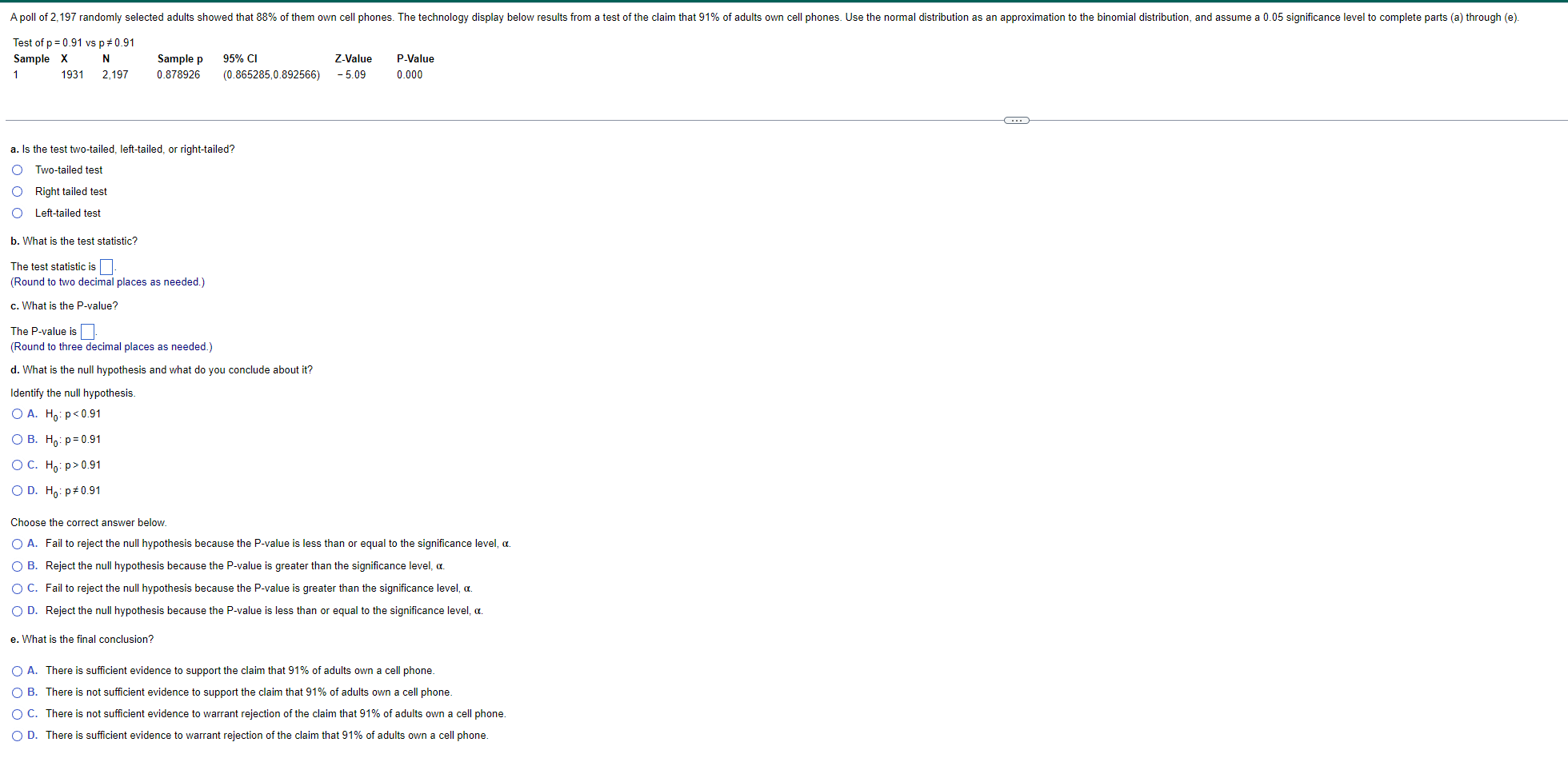 Solved a. Is the test two-tailed, left-tailed, or | Chegg.com