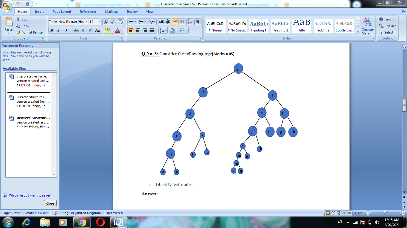 Solved U х Cla Discrete Structure CS-335 final Paper - | Chegg.com