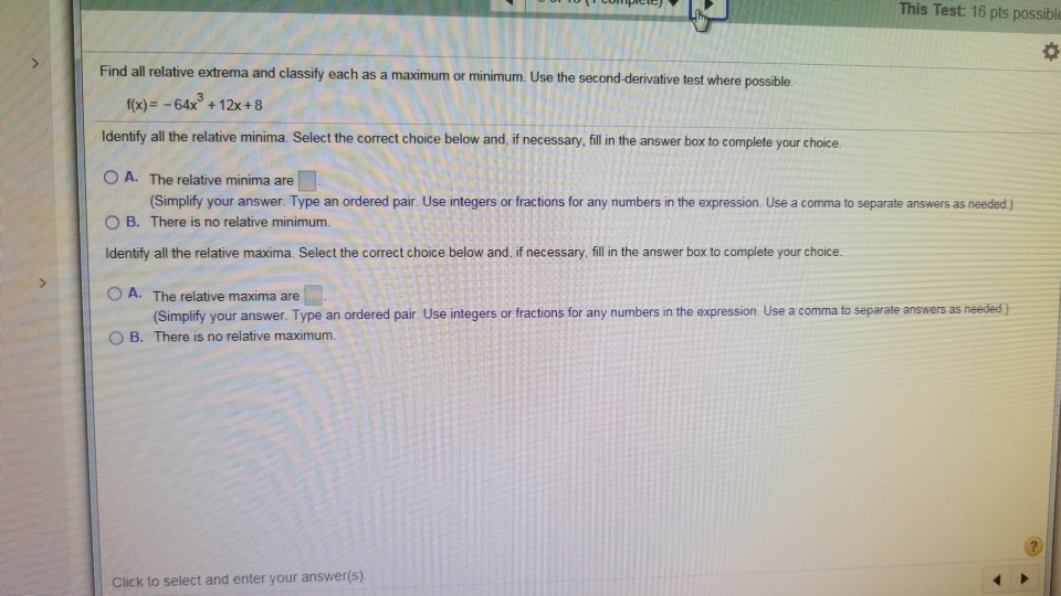 Solved Find the relative extreme points of the function, if | Chegg.com