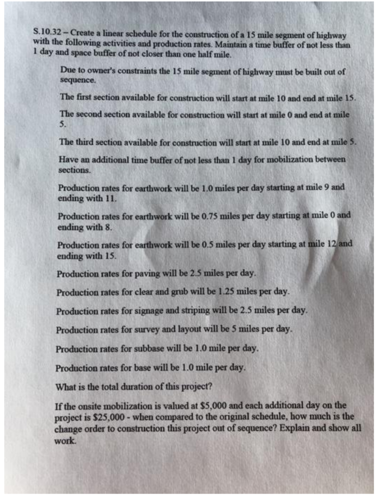 Solved I need help creating a linear schedule for this | Chegg.com
