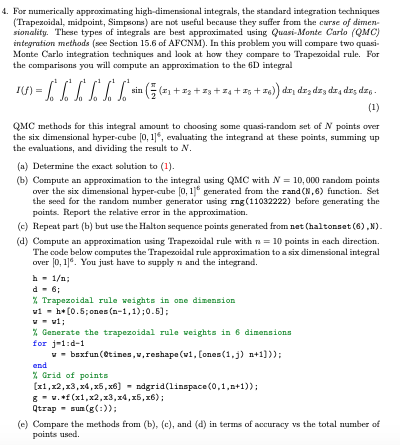 Solved 4. For numerically approximating high-dimensional | Chegg.com