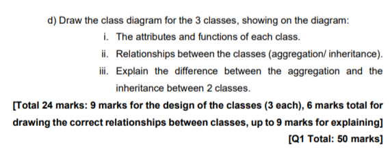 Solved d) Draw the class diagram for the 3 classes, showing | Chegg.com