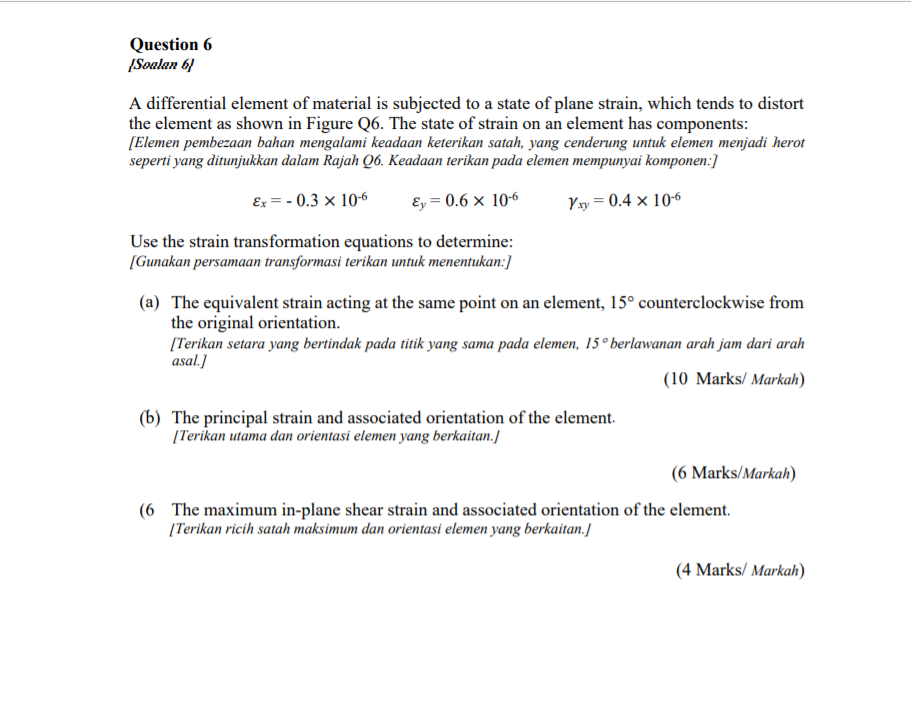 Solved Question 6 [Soalan 6] A differential element of | Chegg.com