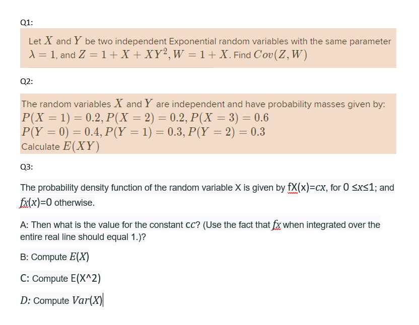 Solved Q1: Let X and Y be two independent Exponential random | Chegg.com