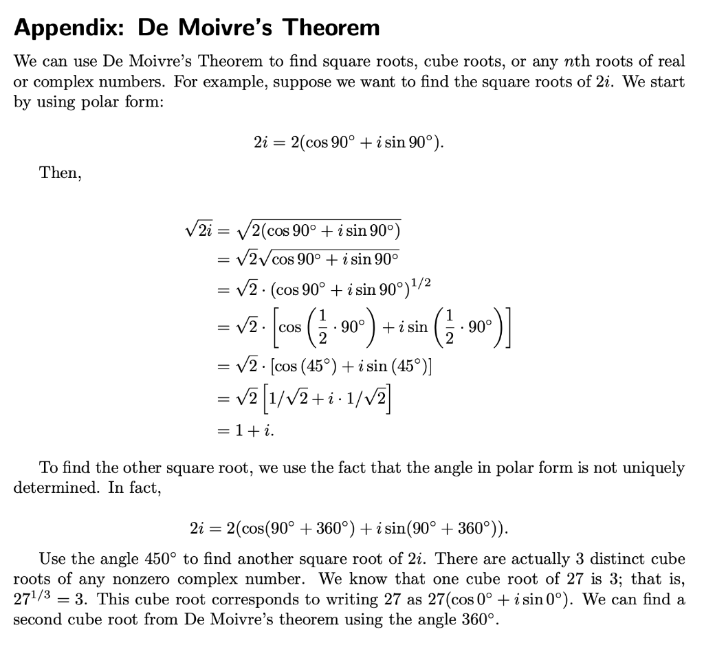 Solved Use De Moivre's Theorem (see appendix) to compute the | Chegg.com
