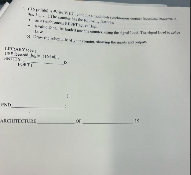 Solved 4 15 Points A Write Vhdl Code For A Modulo 6