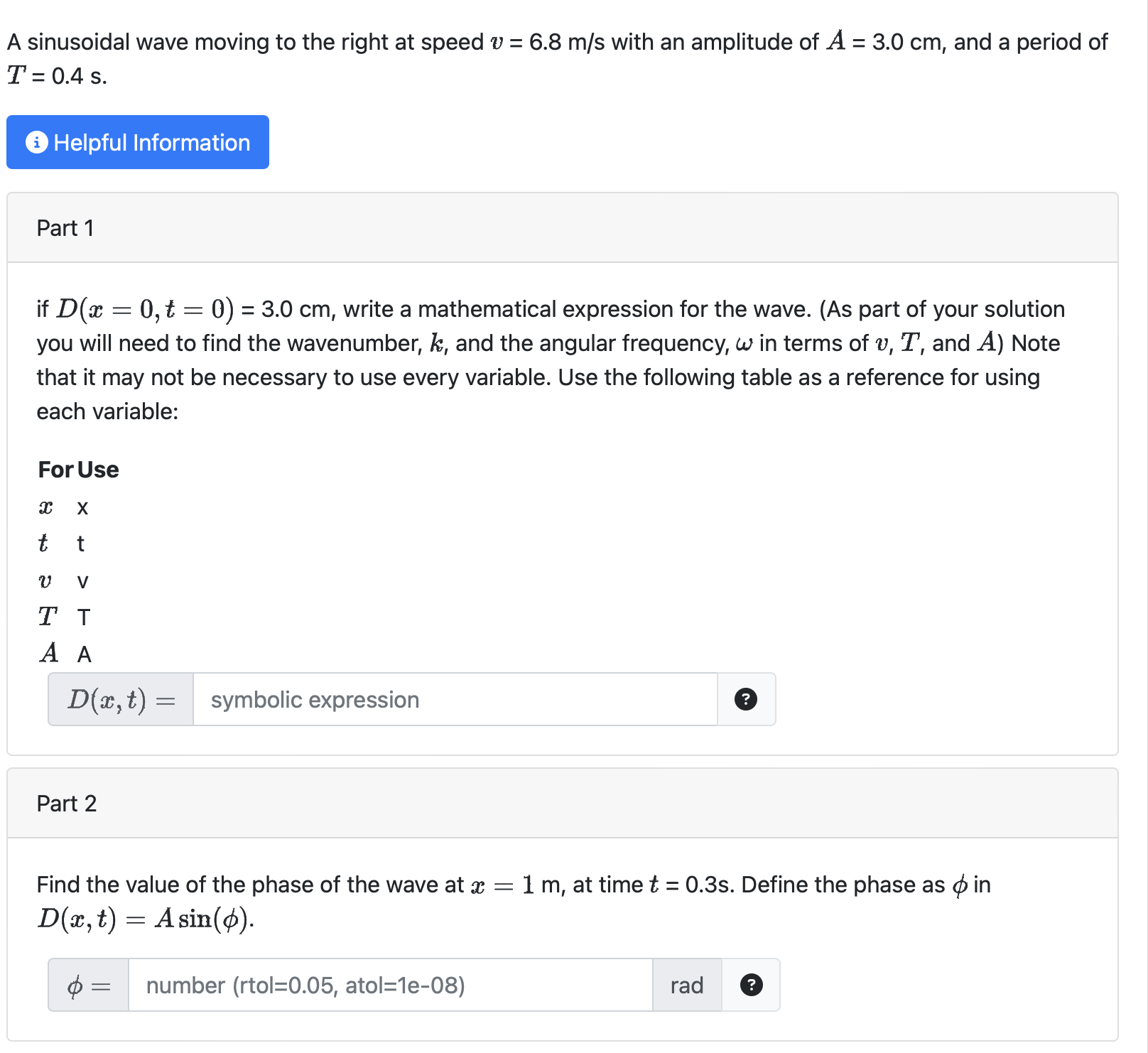 Solved A sinusoidal wave moving to the right at speed = 6.8 | Chegg.com