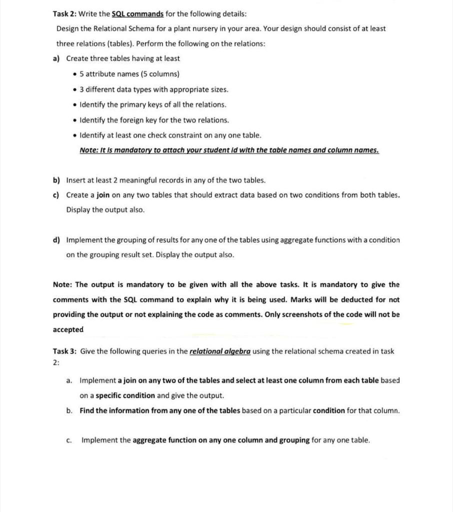 Solved in the first task, you should use SQL, and task 2 is | Chegg.com