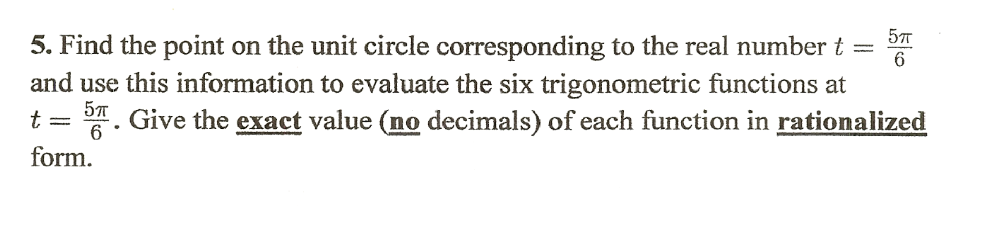 Solved 5T 6 5. Find the point on the unit circle | Chegg.com