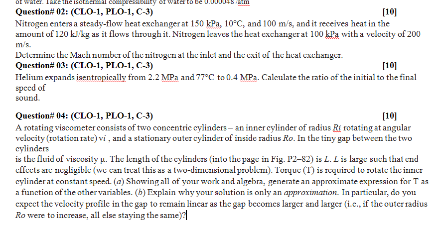 Solved of water. Take the isothermal compressibility of | Chegg.com