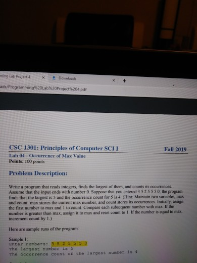 Solved ming Lab Project Downloads * + | Chegg.com