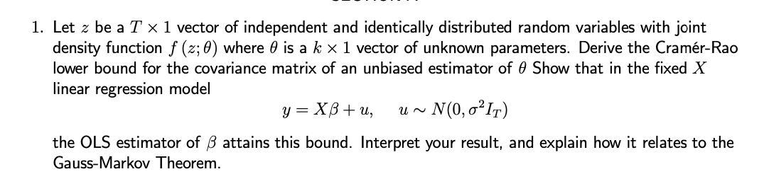 Solved Derive the Cramér-Rao lower bound for the covariance | Chegg.com Solved Derive the Cramér-Rao lower bound for the covariance | Chegg.com